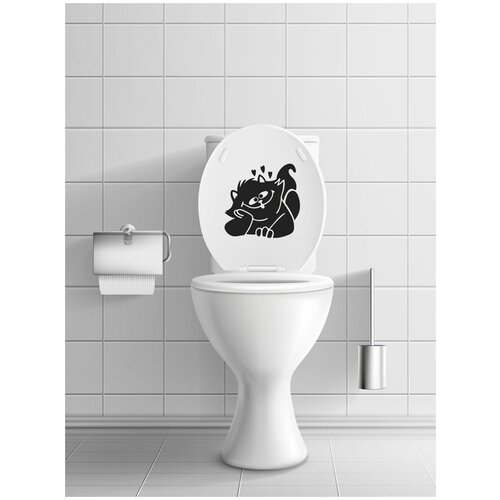 Наклейка интерьерная черная "Кот с сердечками" (украшение декор дизайн, на окно, на дверь, на стену на шкаф туалет крышка унитаза)