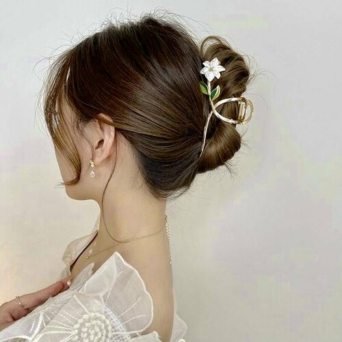 Металлическая Заколка-краб для волос с цветком/ заколка крабик для волос в виде цветка корейская