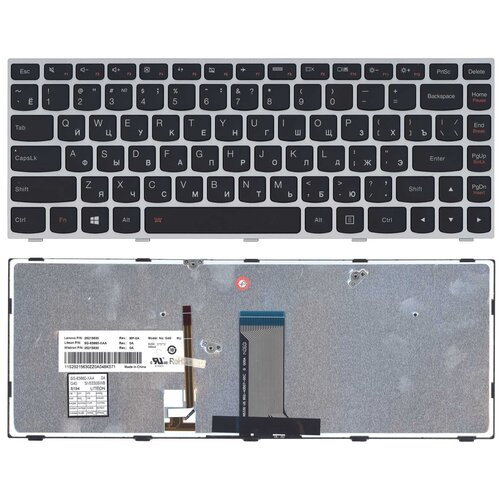 Клавиатура для ноутбука Lenovo IdeaPad Flex 2-14, G40-30, G40-70 черная, рамка серебряная, с подсвет