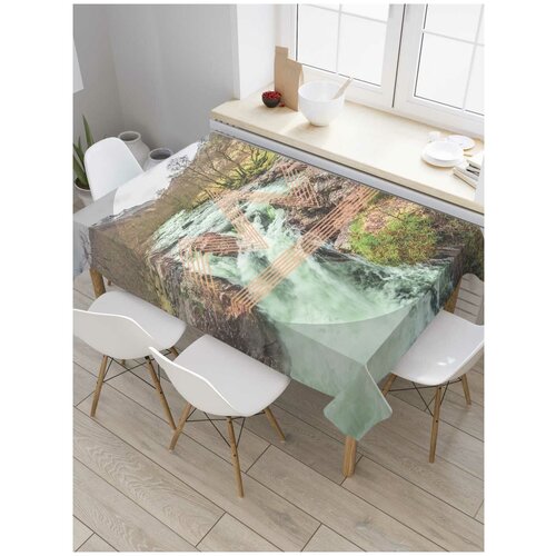 Скатерть прямоугольная JoyArty на кухонный стол "Река и скалы" из оксфорда, 120x145 см