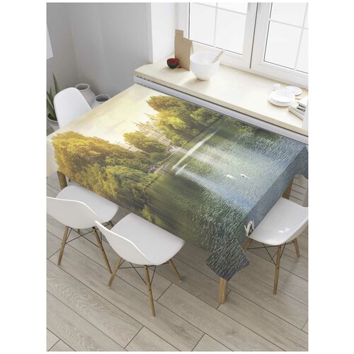 Скатерть прямоугольная JoyArty на кухонный стол "Лебеди в парке" из оксфорда, 120x145 см