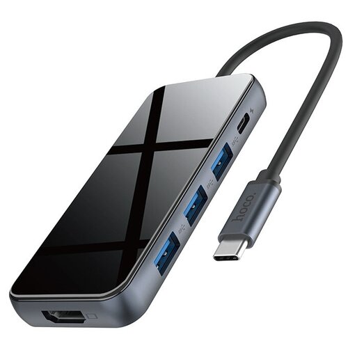 Хаб Hoco HB15 Easy show Type-C USB 3.0*3 + HDMI + PD, серый металлик