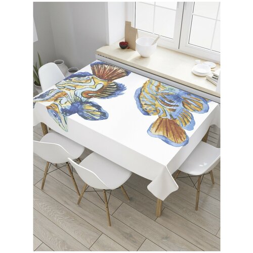 Скатерть прямоугольная JoyArty на кухонный стол "Две акварельные рыбки" из оксфорда, 120x145 см