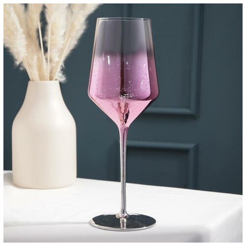 Бокал стеклянный для вина «Мерцание», 500 мл, 8,5×25 см, цвет розовый