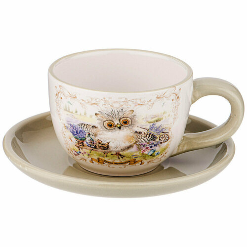 Чайная пара Лефард Дерево Мудрости, набор для чаепития на 1 персону: чашка 220 мл, блюдце из керамики, Lefard подарочная