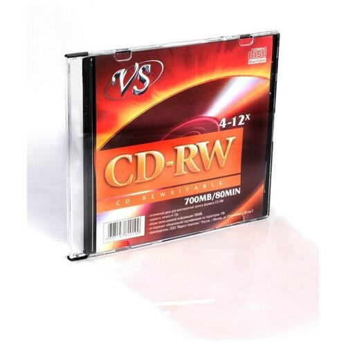Комплект 4 упаковок, Носители информации CD-RW, 4x-12x, VS, Slim/5, VSCDRWSL501