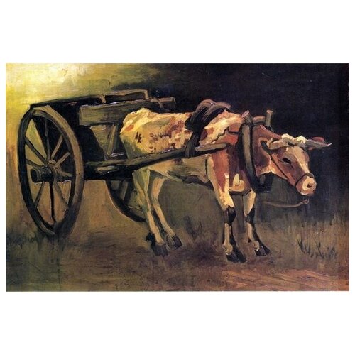 Репродукция на холсте Повозка и красно-белый бык (Cart with Red and White Ox) Ван Гог Винсент 45см. x 30см.
