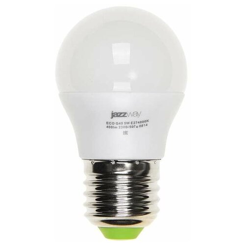 Лампа светодиодная PLED-ECO-G45 5Вт шар 3000К тепл. бел. E27 400лм 220-240В JazzWay 1036957A (60шт. в упак.)