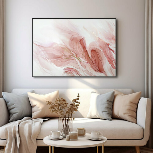 Большая картина-оригинал 1 м — розовая картина-абстракция с золотом ручной работы на стену для интерьера, флюид-арт спиртовыми чернилами – Розовый куст