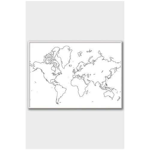 Постер на стену для интерьера Postermarkt Карта мира линиями, постер в белой рамке 40х50 см, постеры картины для интерьера в белой рамке