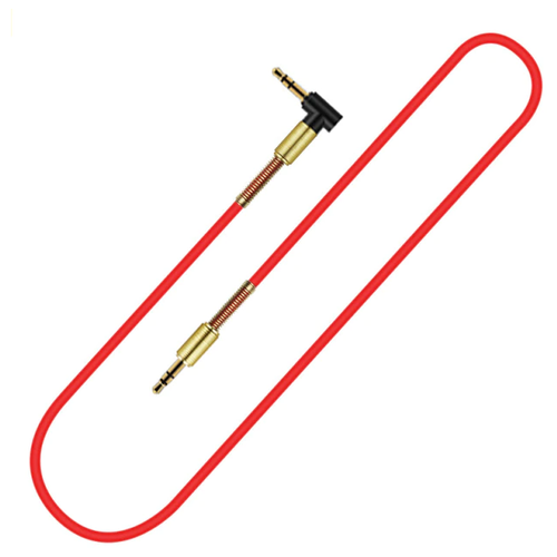 Аудио кабель акустический 1 м, с защитной пружиной, AUX jack 3.5 mm (джек 3,5 мм) / красный