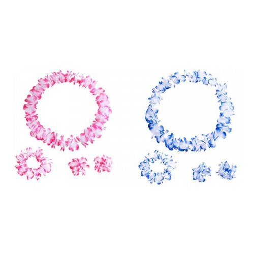 Гавайский набор, 4 предмета: ожерелье лея, венок, 2 браслета (цвет розовый, синий) (2 набора в комплекте)