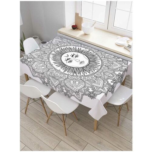 Скатерть прямоугольная JoyArty на кухонный стол "Этнический солнечный узор" из оксфорда, 180x145 см