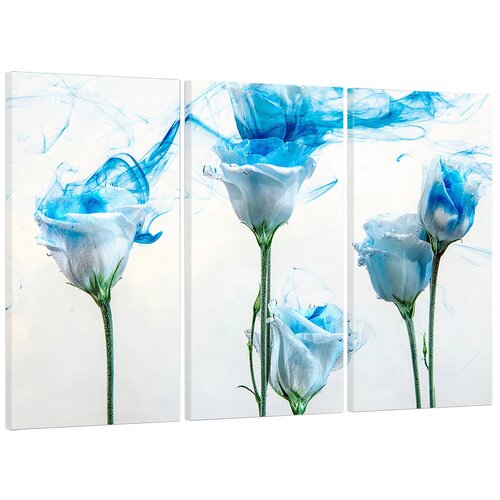 Модульная картина на стену, для интерьера "Цветы в синей дымке" 100x60 см