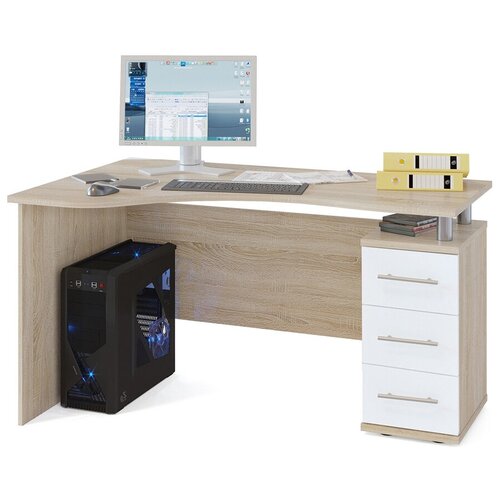 Стол компьютерный Шарм-Дизайн КСТ-1400 дуб сонома и белый