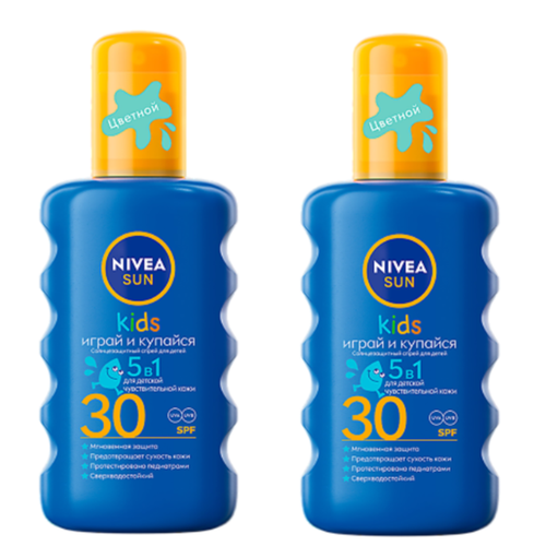 Детский солнцезащитный спрей Nivea SPF-30, 200 мл, 2 шт