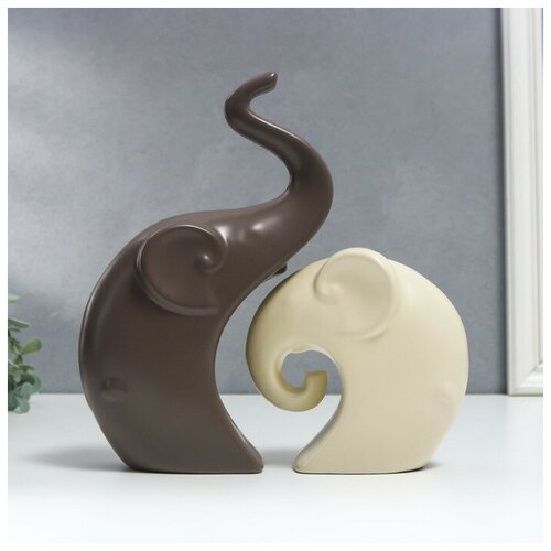 Market-Space Сувенир керамика "Два слона" матовый набор 2 шт 12х12 22х13 см