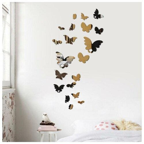 TAKE IT EASY Наклейки интерьерные "Бабочки", зеркальные, декор на стену, набор 20 шт