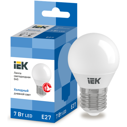 Лампа светодиодная LED 7вт Е27 дневной шар ECO | код. LLE-G45-7-230-65-E27 | IEK (6шт. в упак.)
