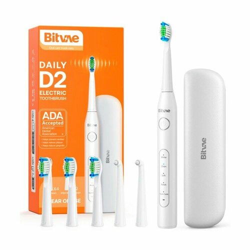 Bitvae Электрическая зубная щетка Bitvae D2 Daily Toothbrush, звуковая, 40000 дв/мин, 4 насадки