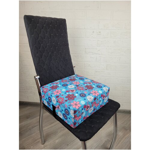 Сиденье бустер на стул, сидушка подушка на стул "Бустер" Цветы на голубом