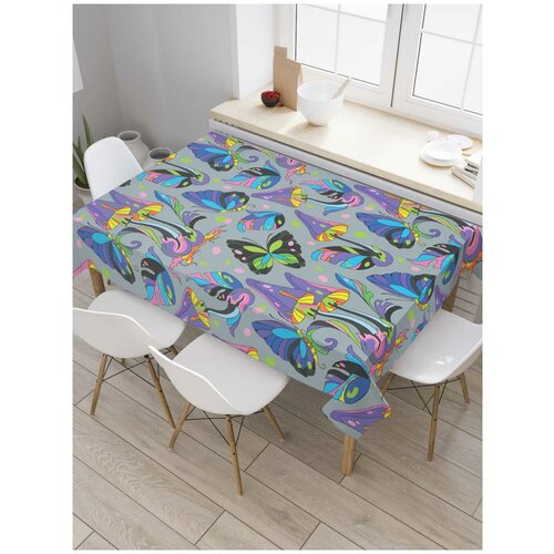 Скатерть прямоугольная JoyArty на кухонный стол "Бабочки и поганки" из оксфорда, 120x145 см