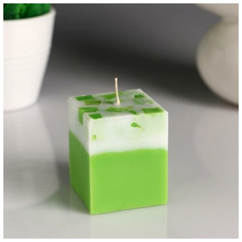 Мастерская «Свечной двор» Свеча- куб "Жасмин- Зелёный чай" ароматическая, 5×6 см