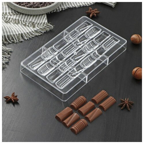 Форма для шоколада и конфет «Фигурный батончик», 20 ячеек, 20×12×2,5 см, ячейка 3,3×1,6×0,8 см