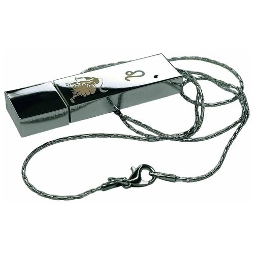 Подарочный USB-накопитель подвеска на цепочке с гравировкой знак зодиака ЛЕВ 8GB, с бархатным мешочком
