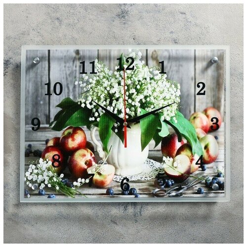 Часы настенные, серия: Цветы, "Цветы и яблоки", 30х40 см, настенные часы интерьерные
