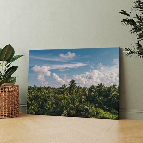 Картина на холсте (Пальмы небо, тропики, море, пальма лист, природа.) 40x60 см. Интерьерная, на стену.
