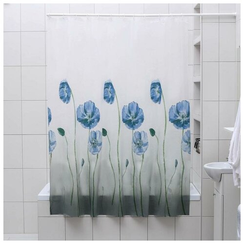 Штора для ванной комнаты Доляна «Синие маки», 180×180 см, EVA