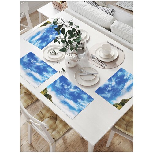 Салфетки на стол для сервировки прямоугольные, плейсмат JoyArty "Перистые облака над берегом", 32x46 см, в комплекте 4шт.