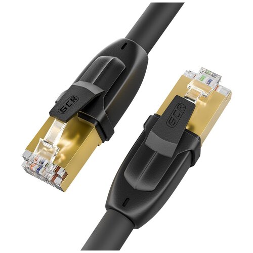 Патч-корд Deluxe FTP cat.6 10 Гбит/с RJ45 LAN ethernet high speed кабель для интернета медный контакты и коннектор 24K GOLD (GCR-FTP61), черный, 0.3м