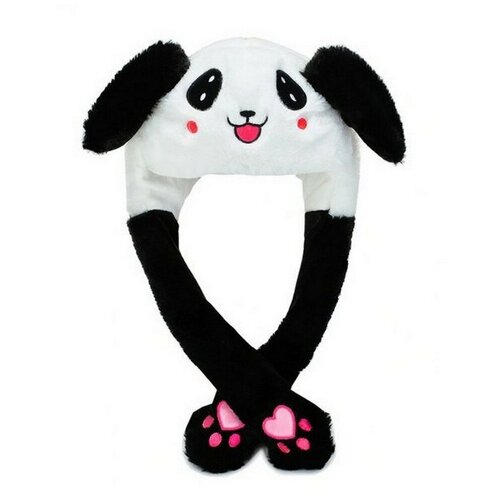 Шапка светящаяся Панда с подвижными ушками черно-белая / шапочка карнавальная с подсветкой для праздника