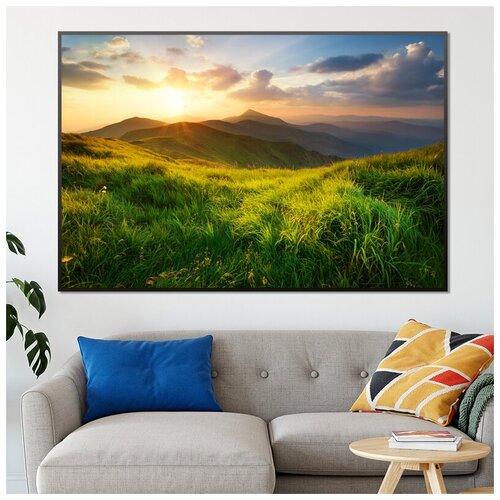 Постер Восход солнца на поле в горах 40х30 см в тубусе ПолиЦентр