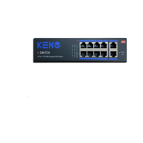 Компактный неуправляемый коммутатор KN-SW802POE+ 10 портов 10/100 Мбит/с , со встроенным блоком питания и функцией SMART AI POE SWITCH