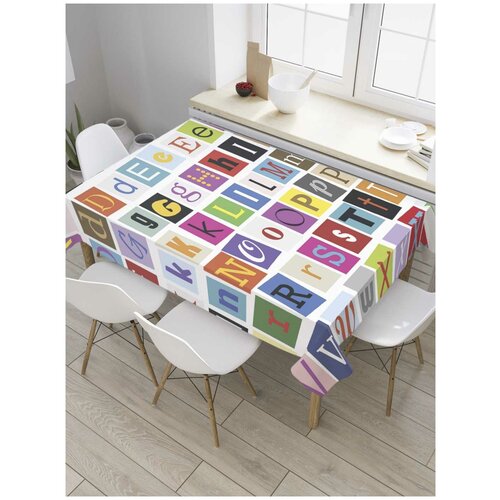 Скатерть прямоугольная JoyArty на кухонный стол "Разноцветный алфавит" из оксфорда, 180x145 см