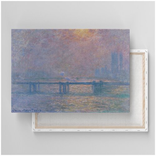 Картина на холсте с подрамником / Monet Claude / Клод Моне - Мост Чаринг-Кросс в тумане через Темз