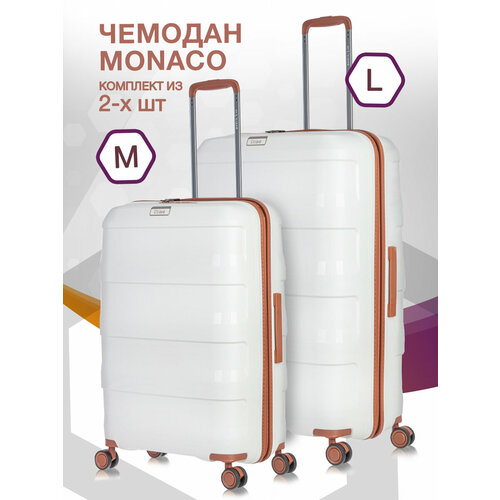 Комплект чемоданов L'case Monaco, 2 шт., 129 л, размер M/L, белый