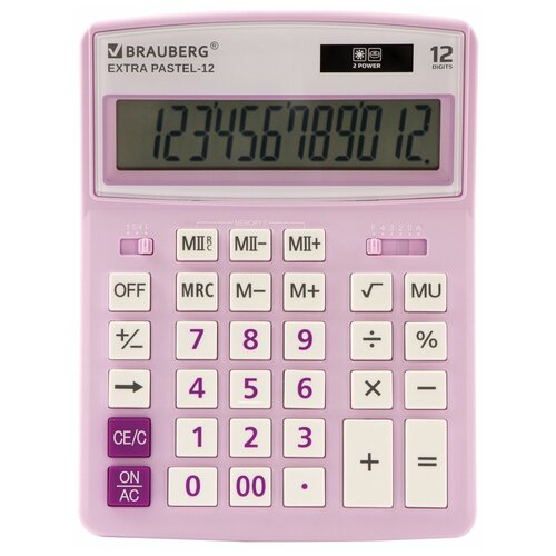Калькулятор бухгалтерский BRAUBERG Extra Pastel-12, сиреневый