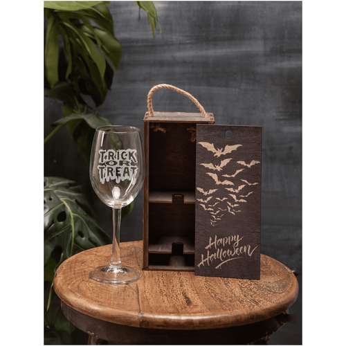 Подарочный набор, Фужер, Бокал для вина с гравировкой, надписью "Хэллоуин. Кошелек или жизнь"
