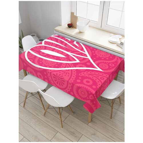 Скатерть прямоугольная JoyArty на кухонный стол "Цветочная любовь в сердце" из оксфорда, 120x145 см