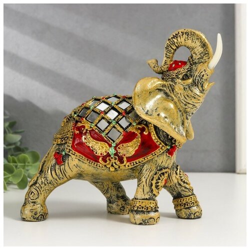 Сувенир полистоун "Слон в красной попоне с золотыми узорами и зеркалами" 18,5х8х23 см./В упаковке шт: 1