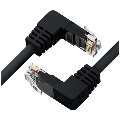 Патч-корд нижний угол/нижний угол UTP cat.5e 1 Гбит/с RJ45 LAN компьютерный кабель для интернета контакты 24 GOLD (GCR-LNC503D2), черный, 0.5м