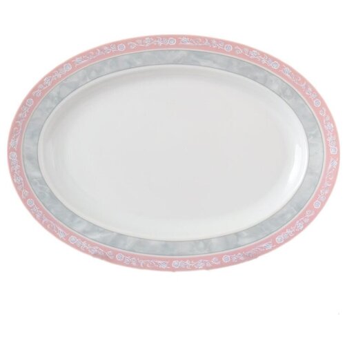 Блюдо овальное 24см "Jana", декор "Серый мрамор с розовым кантом" БТФ1072
