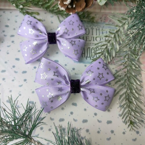 Бантики для девочки "Фиолетовые звездочки", резинки для волос от бренда Alisenenok, 2 предмета.