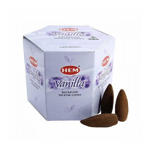 VANILLA Backflow Incense Cones, Hem (ваниль благовония пуля стелющийся дым, Хем), уп. 40 конусов.