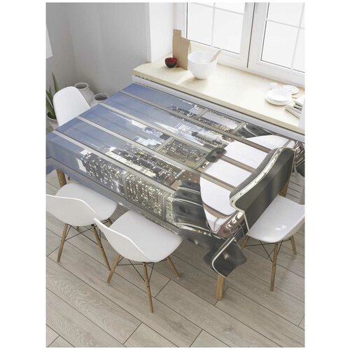 Скатерть прямоугольная JoyArty на кухонный стол "Конференц Зал на веранде" из оксфорда, 180x145 см