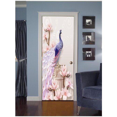 Наклейка интерьерная на дверь "Дикий павлин 3D", 80х200 см самоклеющаяся